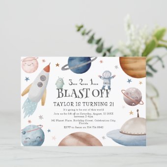 Kids Watercolor Outer Space Birthday Party Invitation | Zazzle