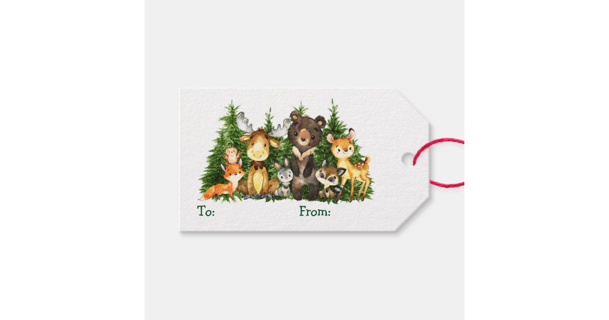 Kid's Watercolor Woodland Animals Forest Christmas Gift Tags | Zazzle