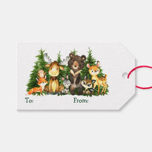 Kid's Watercolor Woodland Animals Forest Christmas Gift Tags | Zazzle