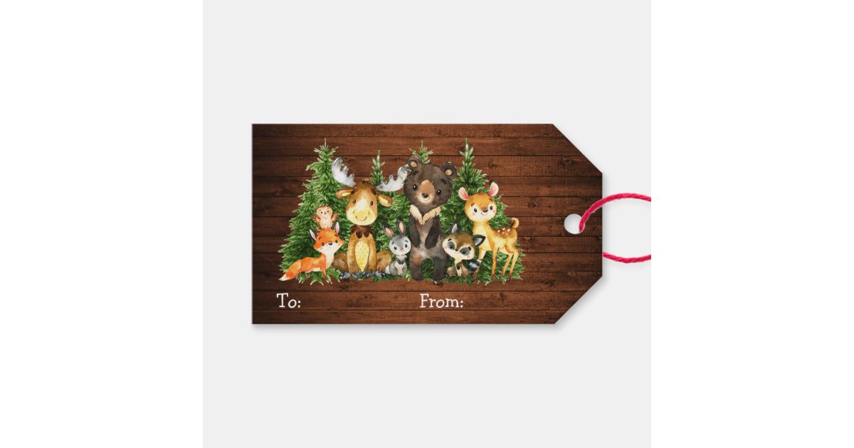 Kid's Watercolor Woodland Animals Wood Christmas Gift Tags | Zazzle
