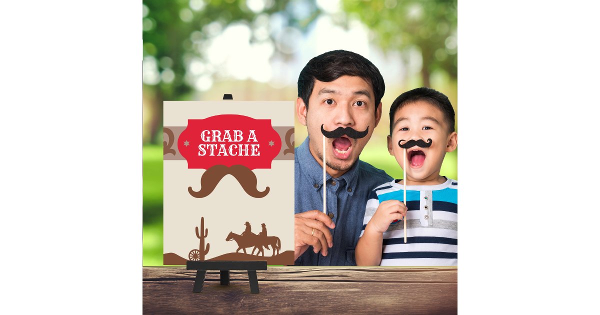 Kids Western Red "Grab a stache" Party Favor Sign | Zazzle