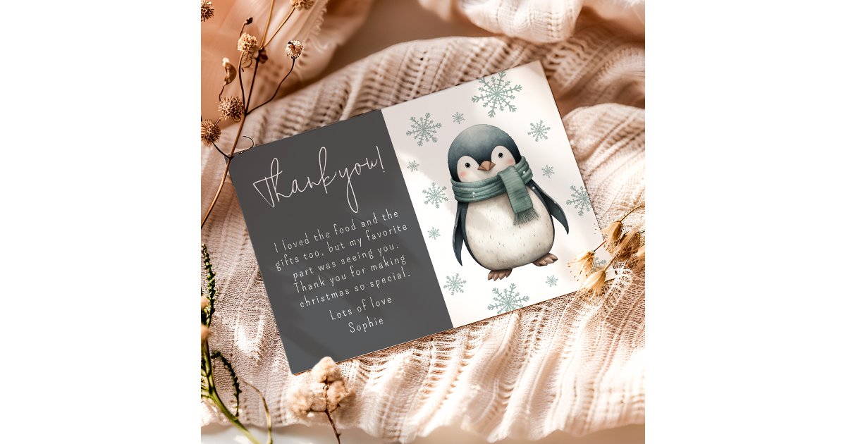 Kids Winter Penguin Thank You Card | Zazzle