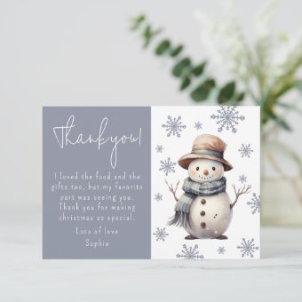 Kids Winter Snowman Thank You Card | Zazzle
