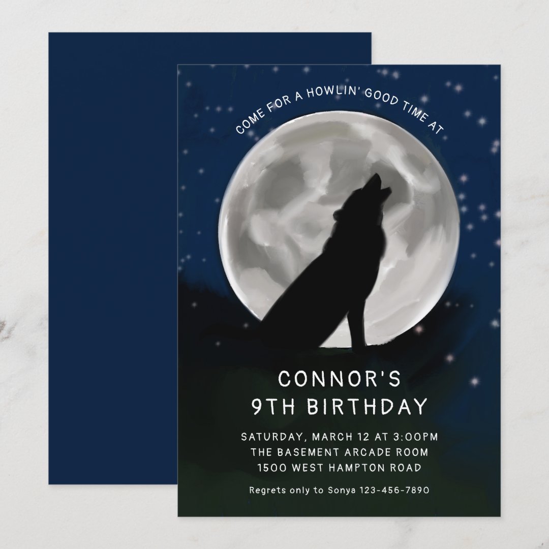 Kids Wolf Howling at the Moon Wolves Party Invitation | Zazzle