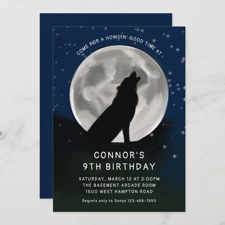 Kids Wolf Howling at the Moon Wolves Party Invitation | Zazzle