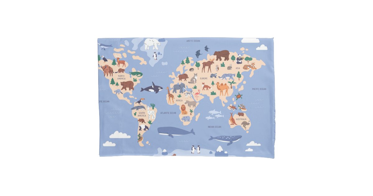 Kids World map Cute Whimsical Modern Pillow Case | Zazzle