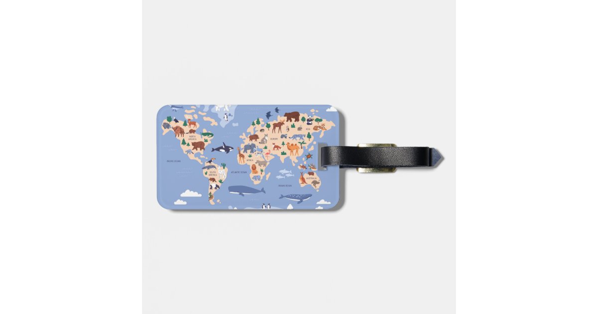 Kids World map luggage tag | Zazzle