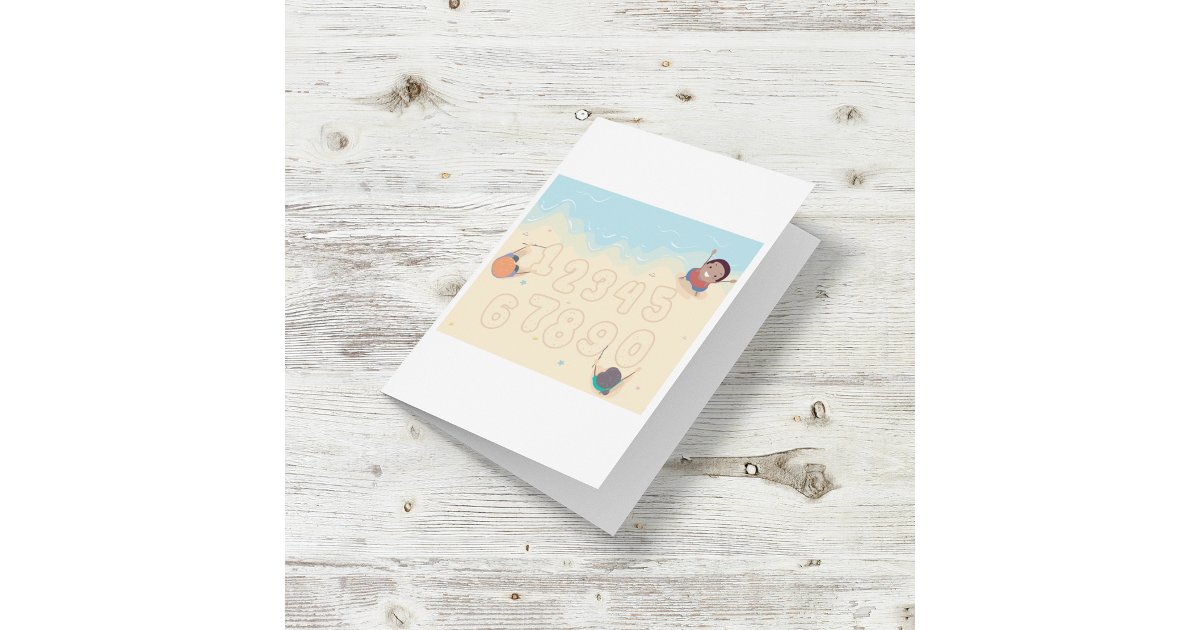 Kids Writing Numbers In The Sand Card | Zazzle