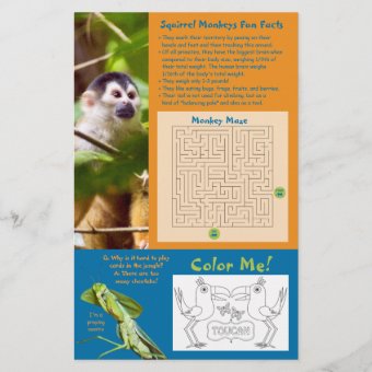 Kid's Zoo Birthday Party Activity Sheet | Zazzle