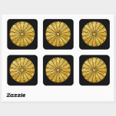Kiku Chrysanthemum Mon faux gold on black Square Sticker | Zazzle