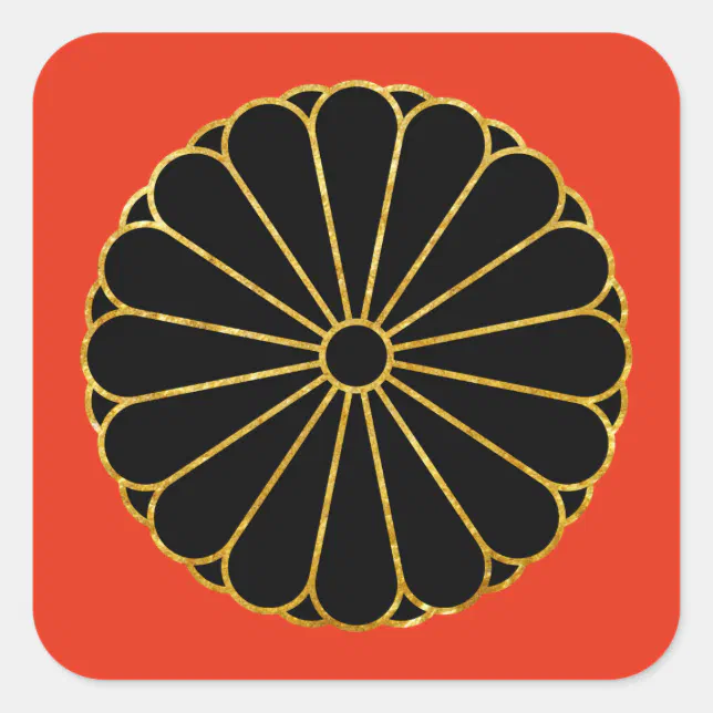 Kiku Chrysanthemum Mon gold black on red Square Sticker | Zazzle