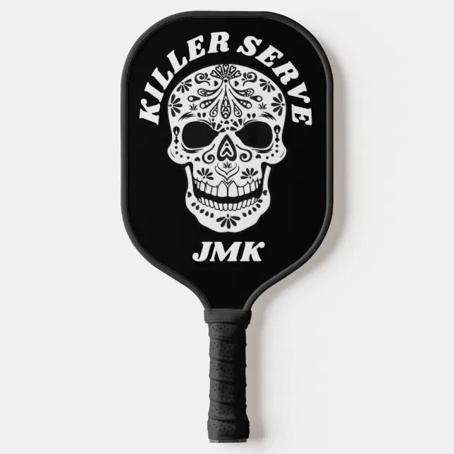 Killer Serve Sugar Skull Monogrammed Pickleball Paddle | Zazzle