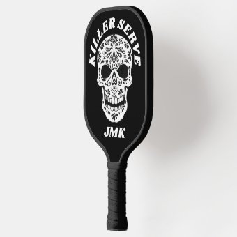 Killer Serve Sugar Skull Monogrammed Pickleball Paddle | Zazzle