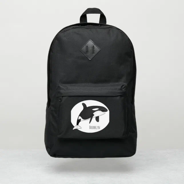 Killer whale cartoon illustration port authority® backpack | Zazzle