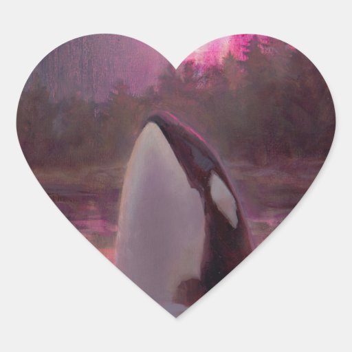 Killer Whale Orca and Pink/Magenta Northern Lights Heart Sticker | Zazzle