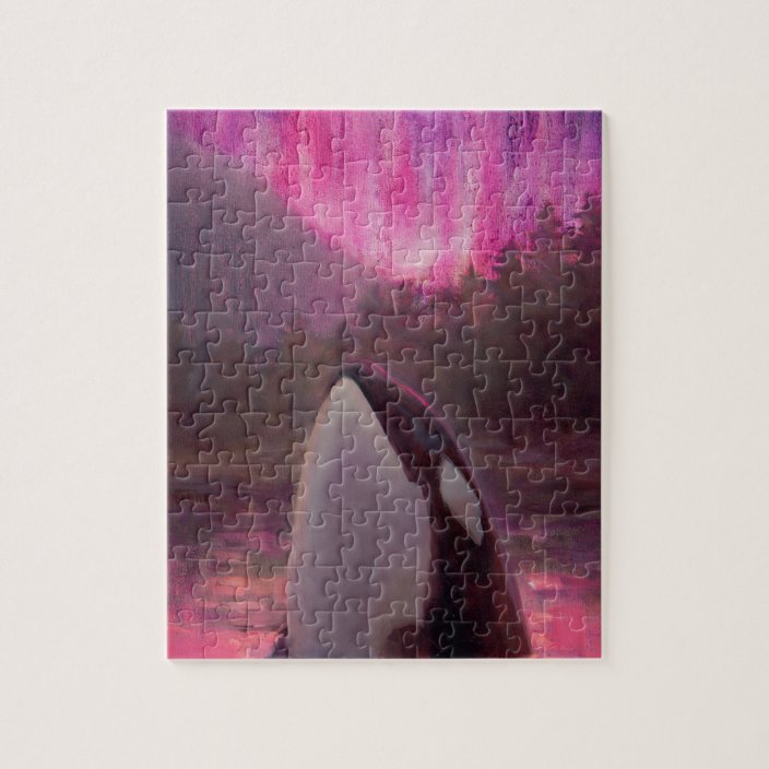 Killer Whale Orca and Pink/Magenta Northern Lights Jigsaw Puzzle ...