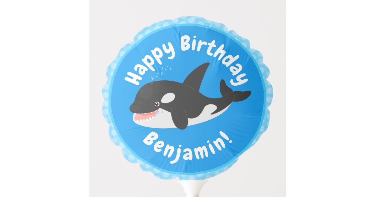 Killer whale orca cartoon birthday personalised balloon | Zazzle