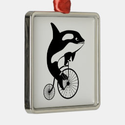 Killer Whale, Orca Riding a Bike Metal Ornament | Zazzle