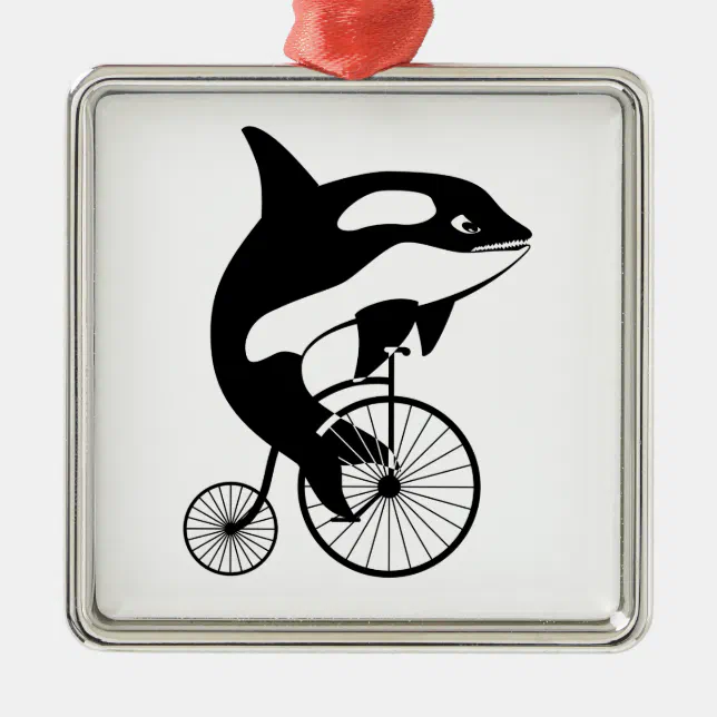 Killer Whale, Orca Riding a Bike Metal Ornament | Zazzle