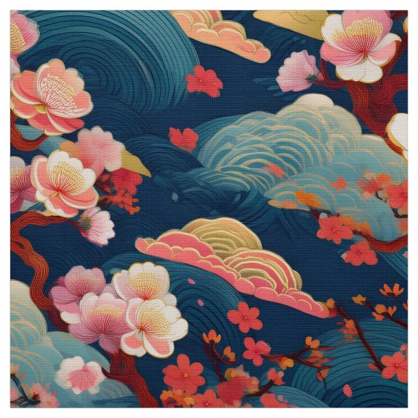 Japanese kimono inspired fabric | Zazzle