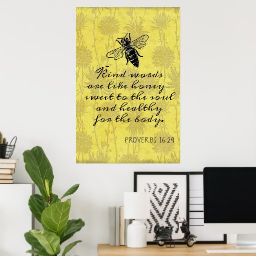 Kind Words Like Honey Proverbs Verse Poster | Zazzle