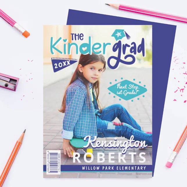 Kinder Grad Fun Kindergarten Photo Magazine Cover Announcement | Zazzle