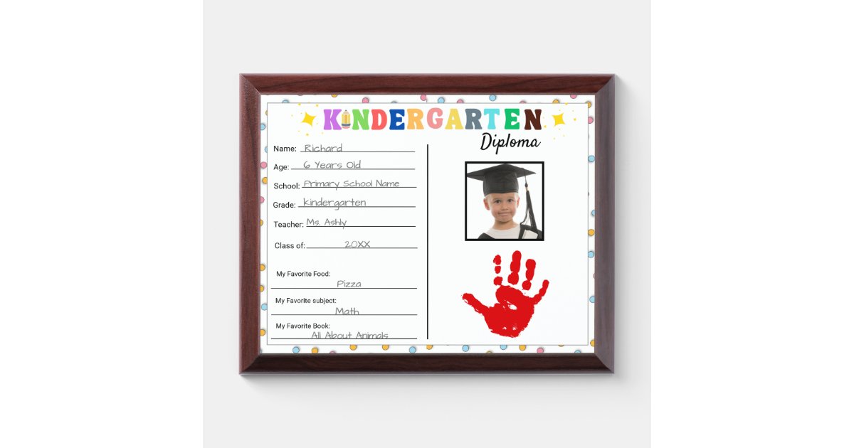 Kindergarten Certificate Diploma Award Plaque | Zazzle
