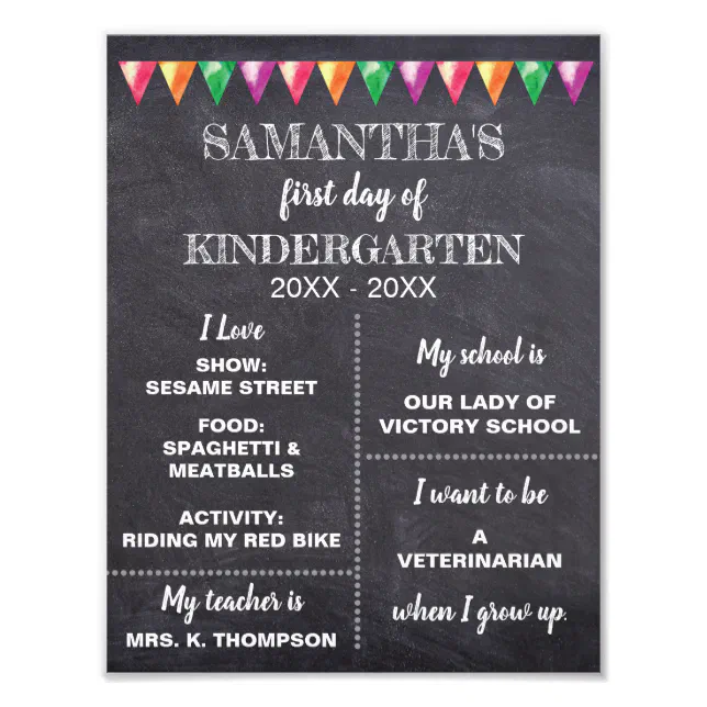 Kindergarten Chalkboard First day of School Sign | Zazzle