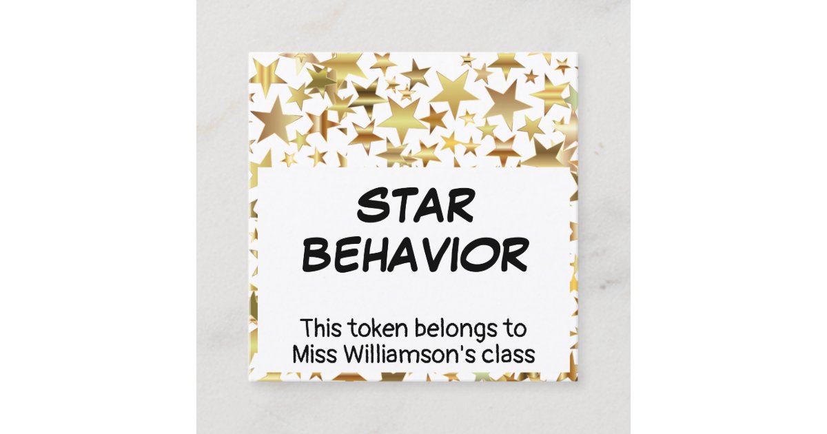 Kindergarten Elementary STAR BEHAVIOR TOKEN Card | Zazzle