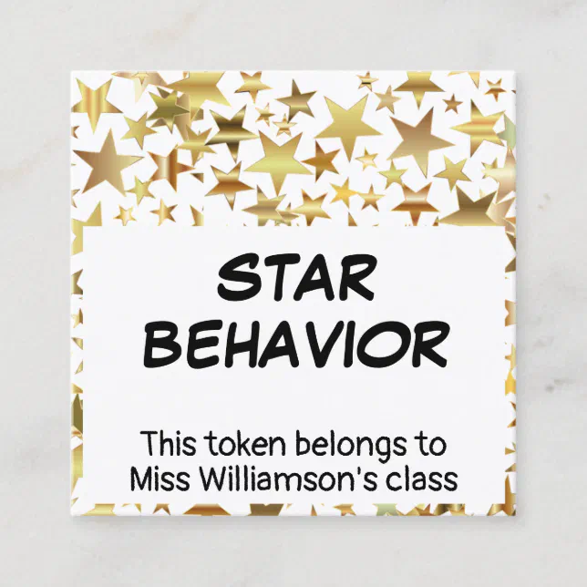 Kindergarten Elementary STAR BEHAVIOR TOKEN Card | Zazzle