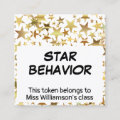 Kindergarten Elementary STAR BEHAVIOR TOKEN Card | Zazzle