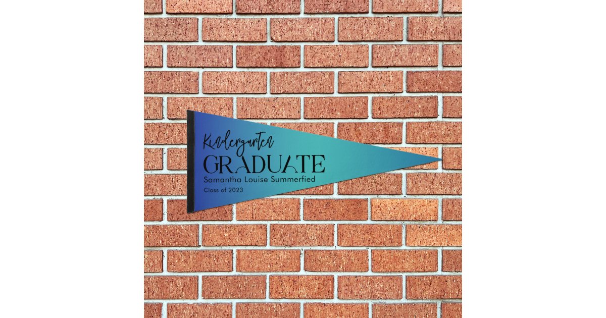 Kindergarten Graduate 2025 Blue Ombre Graduation Pennant Flag | Zazzle