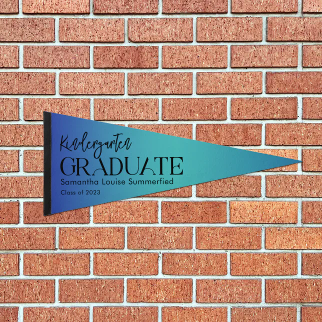 Kindergarten Graduate 2025 Blue Ombre Graduation Pennant Flag | Zazzle