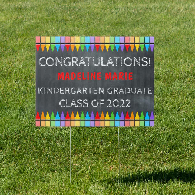 Kindergarten Graduate Chalkboard Yard Sign | Zazzle