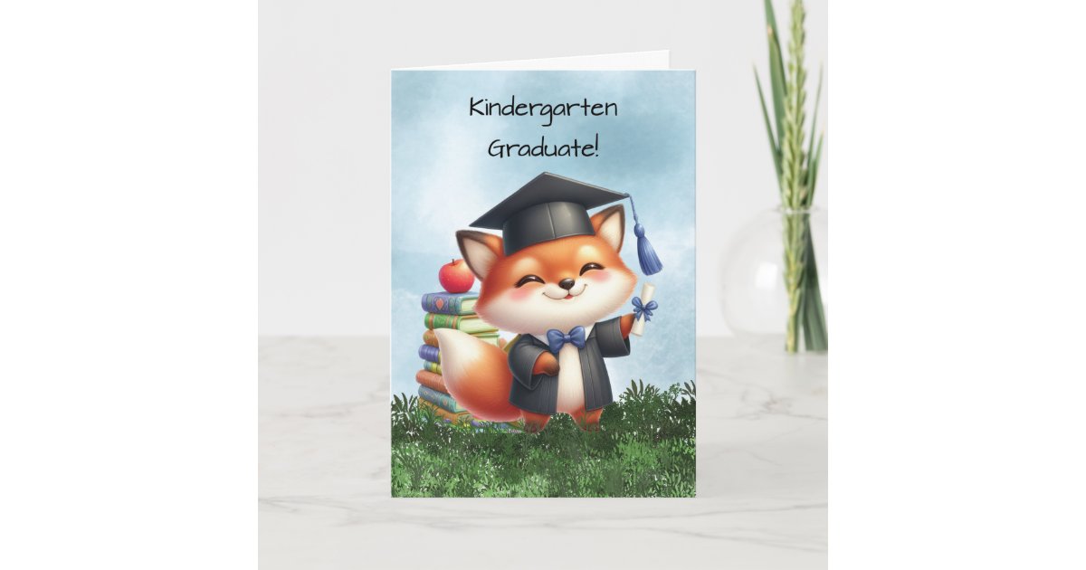 Kindergarten Graduation Boy Fox Congratulations Card | Zazzle