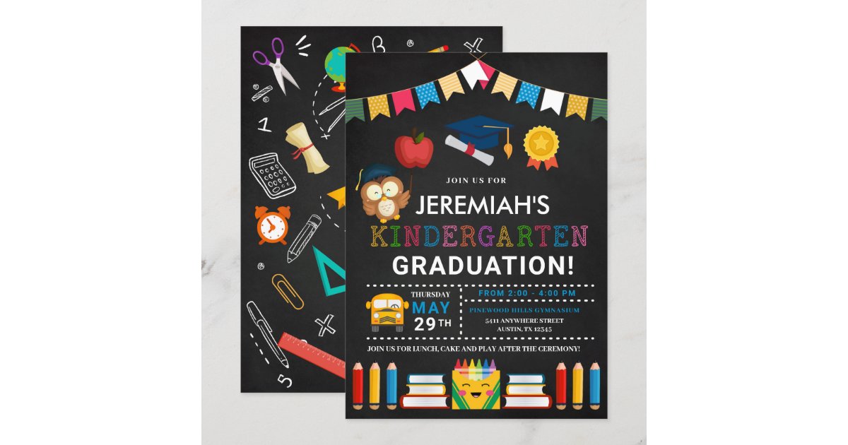 Kindergarten Graduation Chalkboard Invitation | Zazzle