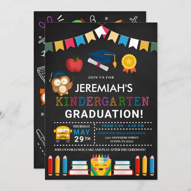 Kindergarten Graduation Chalkboard Invitation | Zazzle