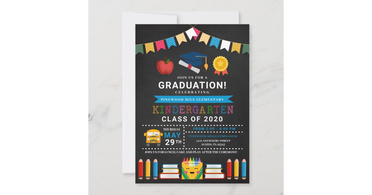 Kindergarten Graduation Chalkboard Invitation | Zazzle