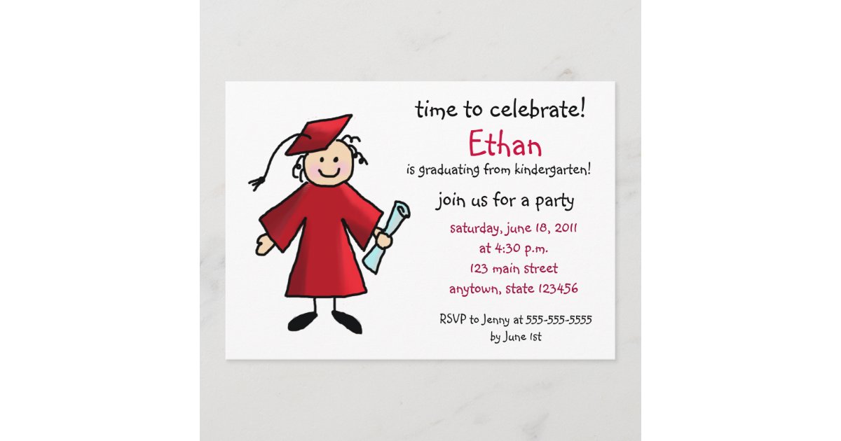 Kindergarten Graduation Invitation--Boy, Red Invitation | Zazzle.com