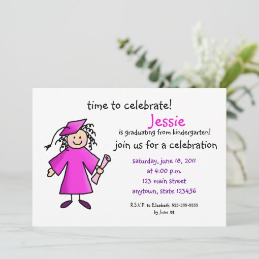 Kindergarten Graduation Invite--Girl, Pink Invitation | Zazzle