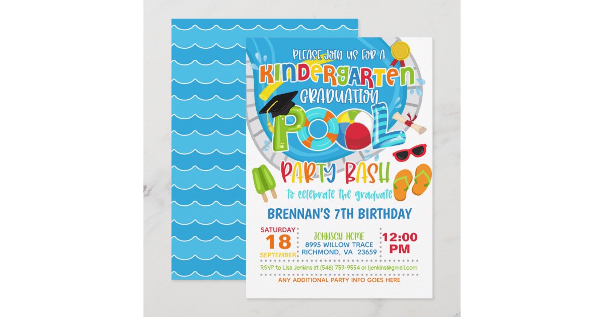 Kindergarten Graduation Pool Party - Boy W Invitation | Zazzle