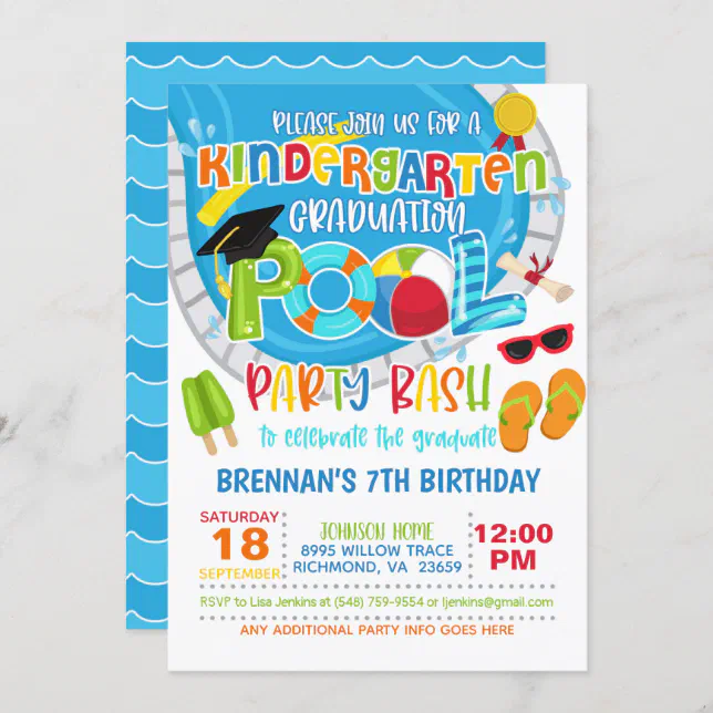 Kindergarten Graduation Pool Party - Boy W Invitation | Zazzle