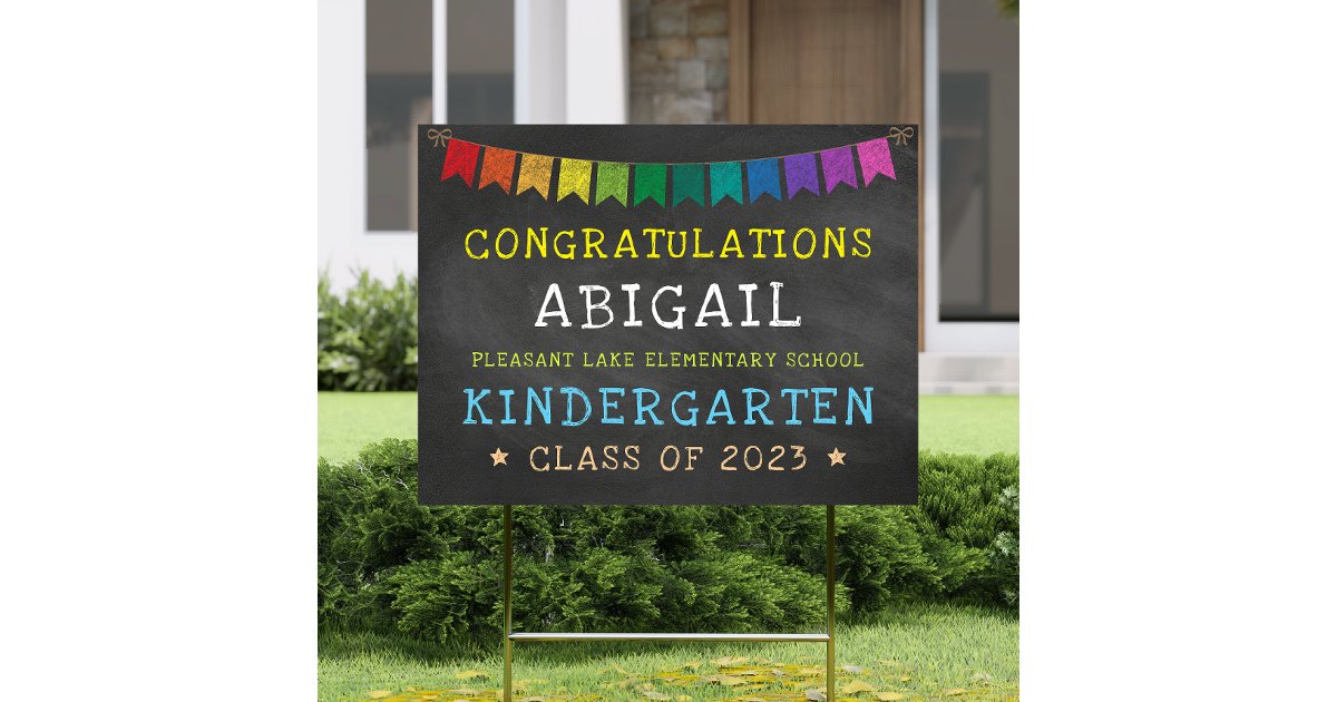 Kindergarten Graduation Rainbow Bunting Chalkboard Sign | Zazzle