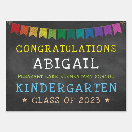 Kindergarten Graduation Rainbow Bunting Chalkboard Sign | Zazzle