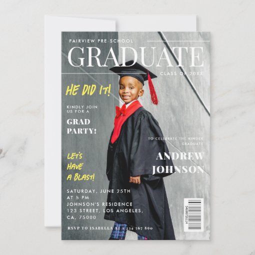 Kindergarten Pre-School Graduation Magazine Cover Invitation | Zazzle