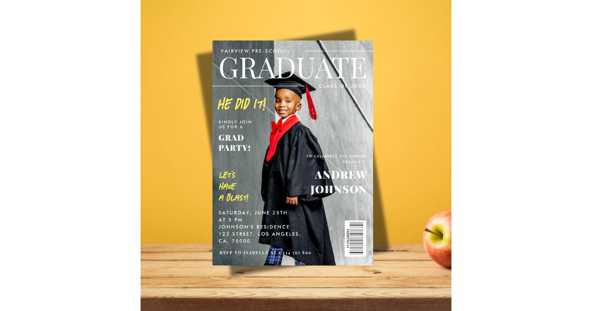 Kindergarten Pre-School Graduation Magazine Cover Invitation | Zazzle