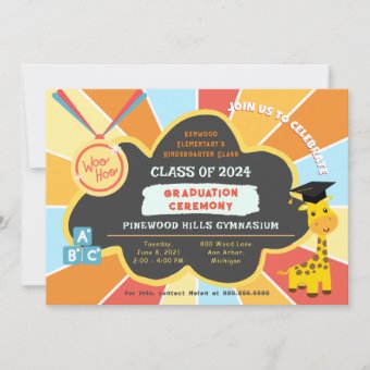 Kindergarten Preschool Graduation Ceremony Invitation | Zazzle