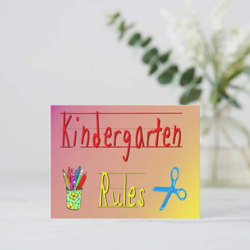 Kindergarten Rules Postcard | Zazzle