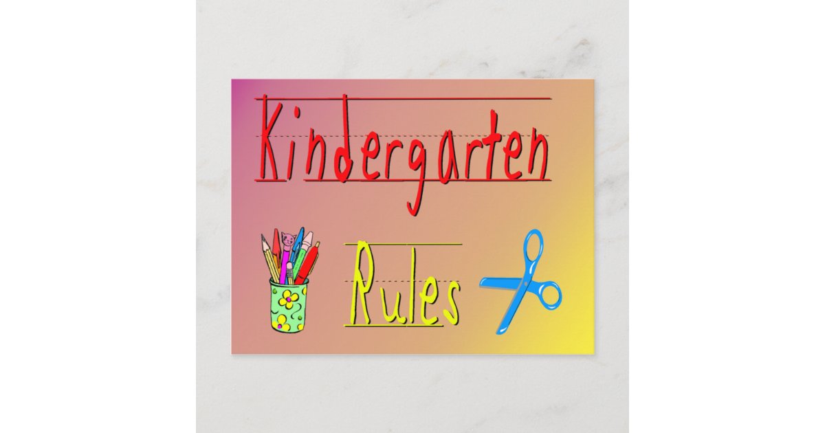 Kindergarten Rules Postcard | Zazzle