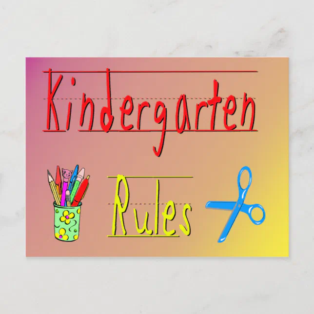 Kindergarten Rules Postcard | Zazzle